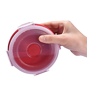 Vdomus Collapsible Food Storage Containers with Lids - Silicone Collapsible Bowl Sets with Airtight Lid - Round Silicone Food Containers Microwave, Freezer, and Dishwasher Safe - Set of 3, Red