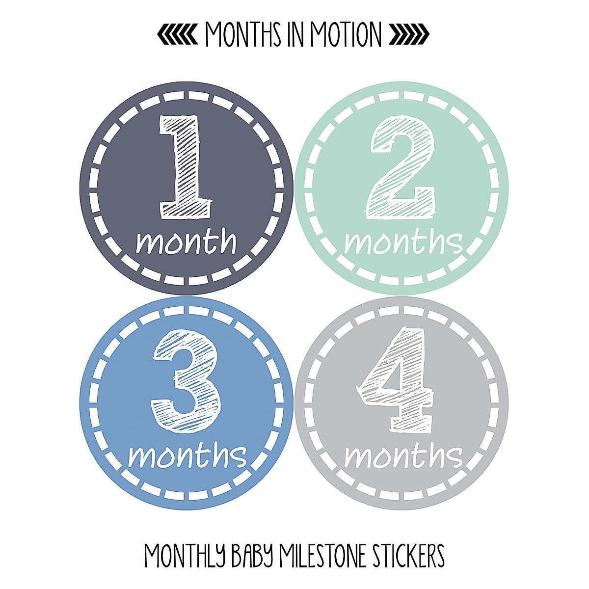 Months in Motion Baby Monthly Stickers - Baby Milestone Stickers - Newborn Boy Stickers - Month Stickers for Baby Boy - Baby Boy Stickers - Newborn Monthly Milestone Stickers (20 Count)