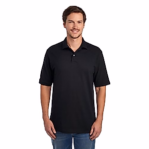 Jerzees Men's SpotShield Stain Resistant Polo Shirts (Short & Long, Short Sleeve-Black, Medium