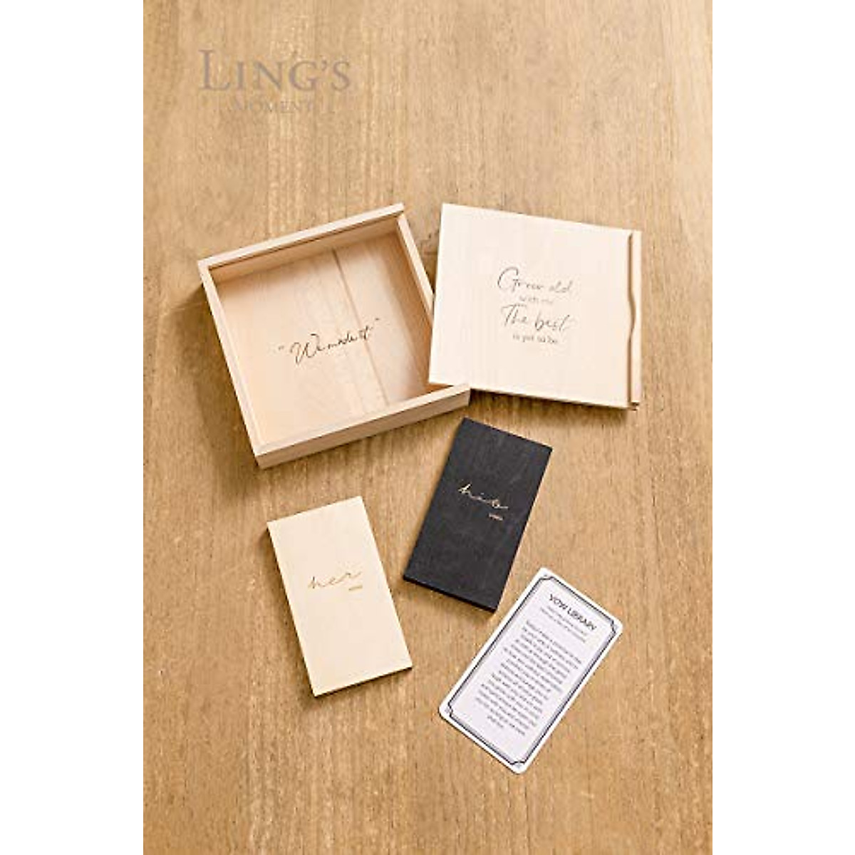 Ling's Moment Handcrafted Vow Books, Wedding Vows Book His and Her Rustic Wood Vow Book Set of 2,Vow Renewal Notebook Booklet Journal Keepsake with Wooden Box