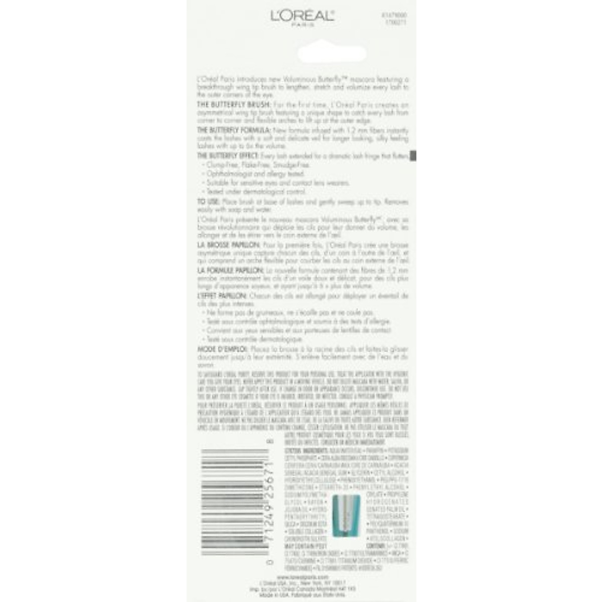 L'Oreal Paris Voluminous Butterfly Mascara, Washable, Blackest Black, 0.22 Fl. Oz., 1 Count