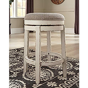 Signature Design by Ashley Realyn French Country 24" Counter Height Backless Swivel Barstool, Chipped White