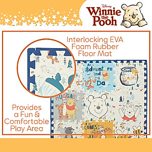 Disney Winnie The Pooh EVA Foam Mat, Winter Prairie Interlocking EVA Foam Flooring Tiles, Yellow, 36 x 36 Inches