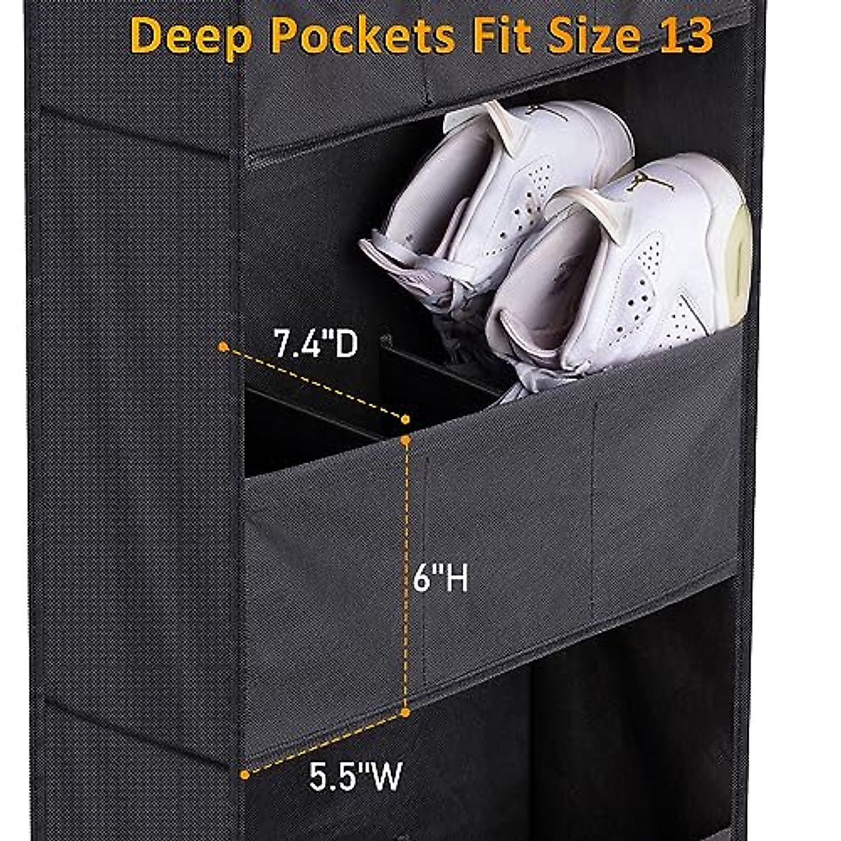 AOODA Over The Door Shoe Organizer Storage, Holds 15 Pairs Hanging Shoe Rack for Door with Large Deep Pockets, Narrow Door Shoe Holder for Closet Wall with 4 Hooks, Black