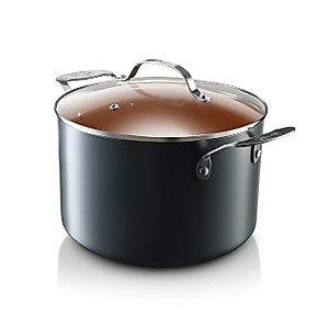 Gotham Steel Stock Pot with Ultra Nonstick Ceramic and Titanium Coating Includes Tempered Glass Lid – Dishwasher Safe, 7 Quart, Copper Black