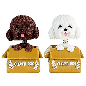 OKAZAVRA 2PCS Shaking Head Dog Decor Bobble-Head Toys for Car Interior Dashboard Ornament, Dog Cake Topper Doll, Clever Dog Doll