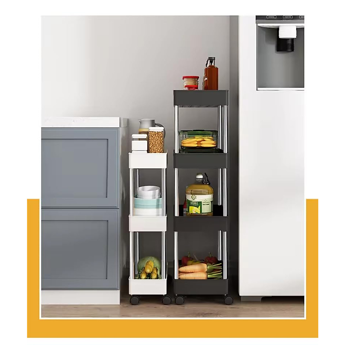 Generic Kitchen and Home Organization Rack, 3 Layers, White/Black, Compact Storage Design, B030201058