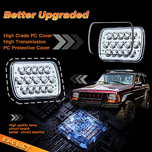 BAOLICY 5x7 H6054 LED Headlights DOT Approved 7x6 Hi/Low Sealed Beam H5054 H6052 6053 Rectangular Head Lights 2PCS 45W for xj yj Chevy S10 Blazer Ford Probe Off-Road Truck VAN SUV