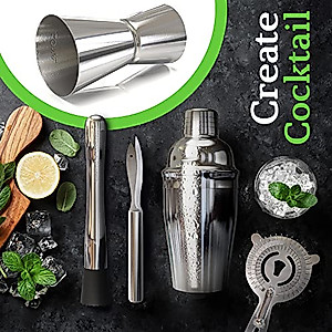 Highball & Chaser Cocktail Shaker Set: Bartender Kit for Home Bar Mixology Cocktail Bar Set Plus E-Book with 30 Recipes (Silver)