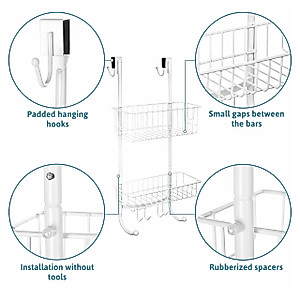smartpeas Hanging Shower Shelf In White – 3 X Shower Shelf Levels – 85,5 X 30 X 11 Cm – Stainless Steel – Shower Caddy With No Drilling Required + 2 Stainless Steel Adhesive Hooks!