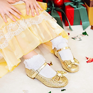 Furdeour Girls Flats Shoes Size 1 Gold Party High Heels for Little Flower Girls Cosplay Wedding Princess(2701Gold 1)