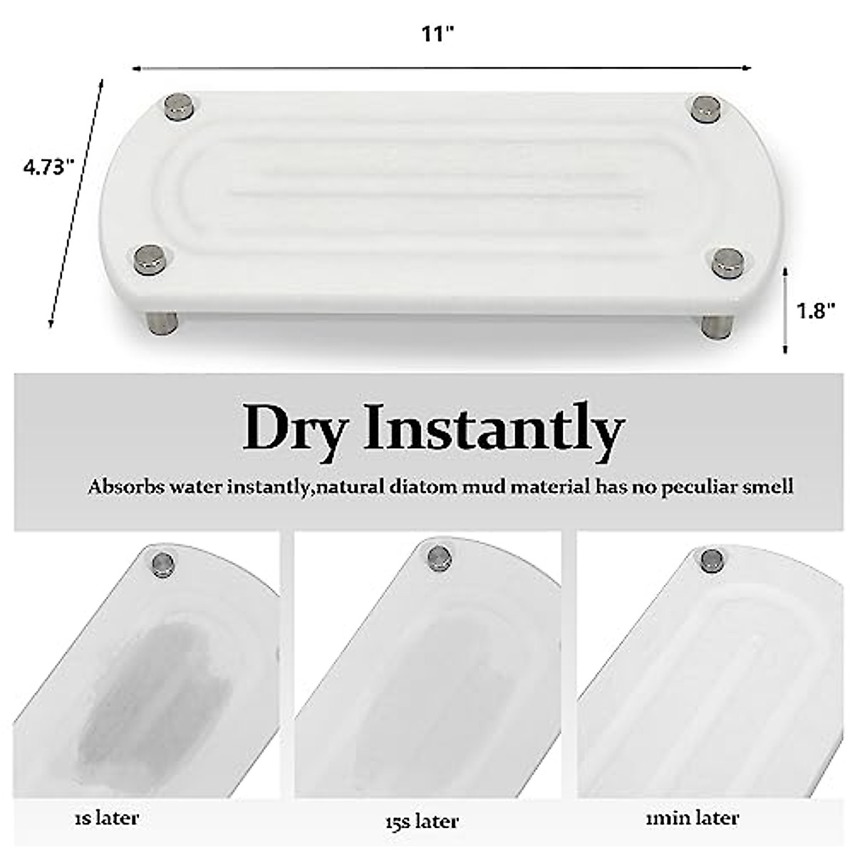 JAEZZIY Sink Caddy Instant Dry Bathroom Kitchen Sink Organizer, Sponge Holder for Kitchen Sink Diatomaceous Earth Water Absorbing Stone Sink Tray for Sponge, Soap Bottles, Toothbrush Cup, (White)