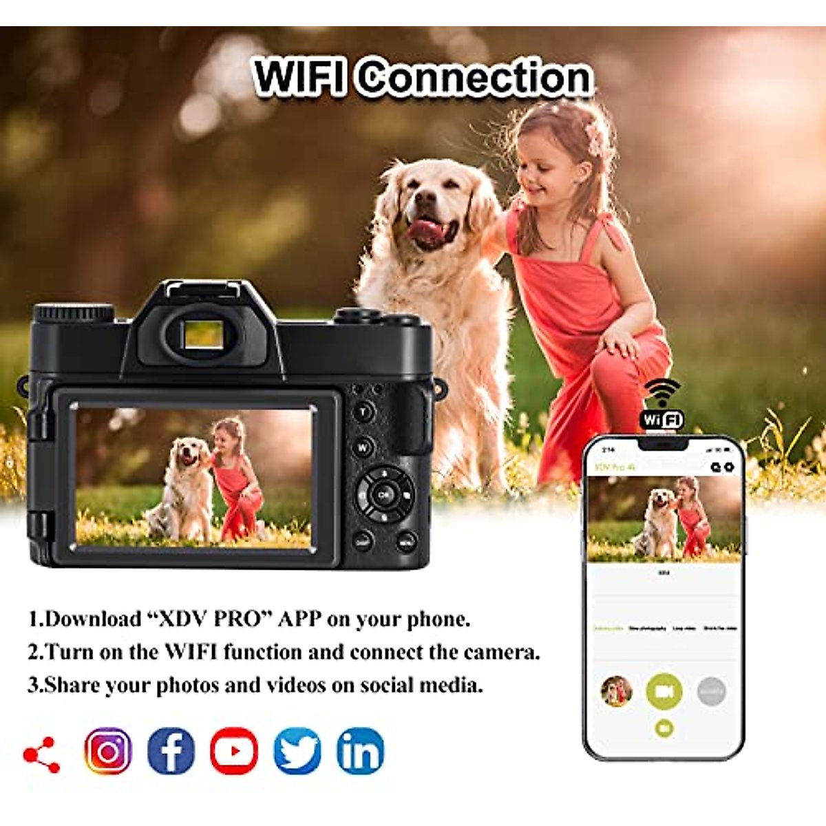 ISHARE Digital Camera for Photography 48MP Vlogging Camera, 4K Video Camera for YouTube with WiFi, 3.0 Inch Flip Screen, 16X Digital Zoom Camcorder with 32GB Micro Card
