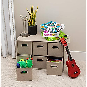BIRDROCK HOME Cream Linen Cube Organizer Shelf with 6 Storage Bins – Strong Durable Foldable Shelf – Kid Toy Clothes Towels Cubby – Collapsible Bedroom Fabric Shelves and Cubes