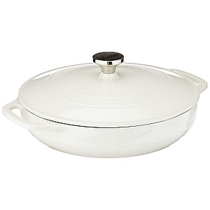 Lodge Enameled Cast Iron Casserole With Steel Knob and Loop Handles, 3.6 Quart, Oyster White & 6 Quart Enameled Cast Iron Dutch Oven. White Enamel Dutch Oven (Oyster White)