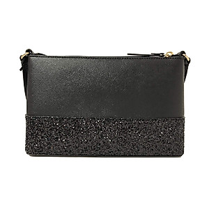 Kate Spade Ramey Greta Court Glitter Saffiano Leather Crossbody Bag Black