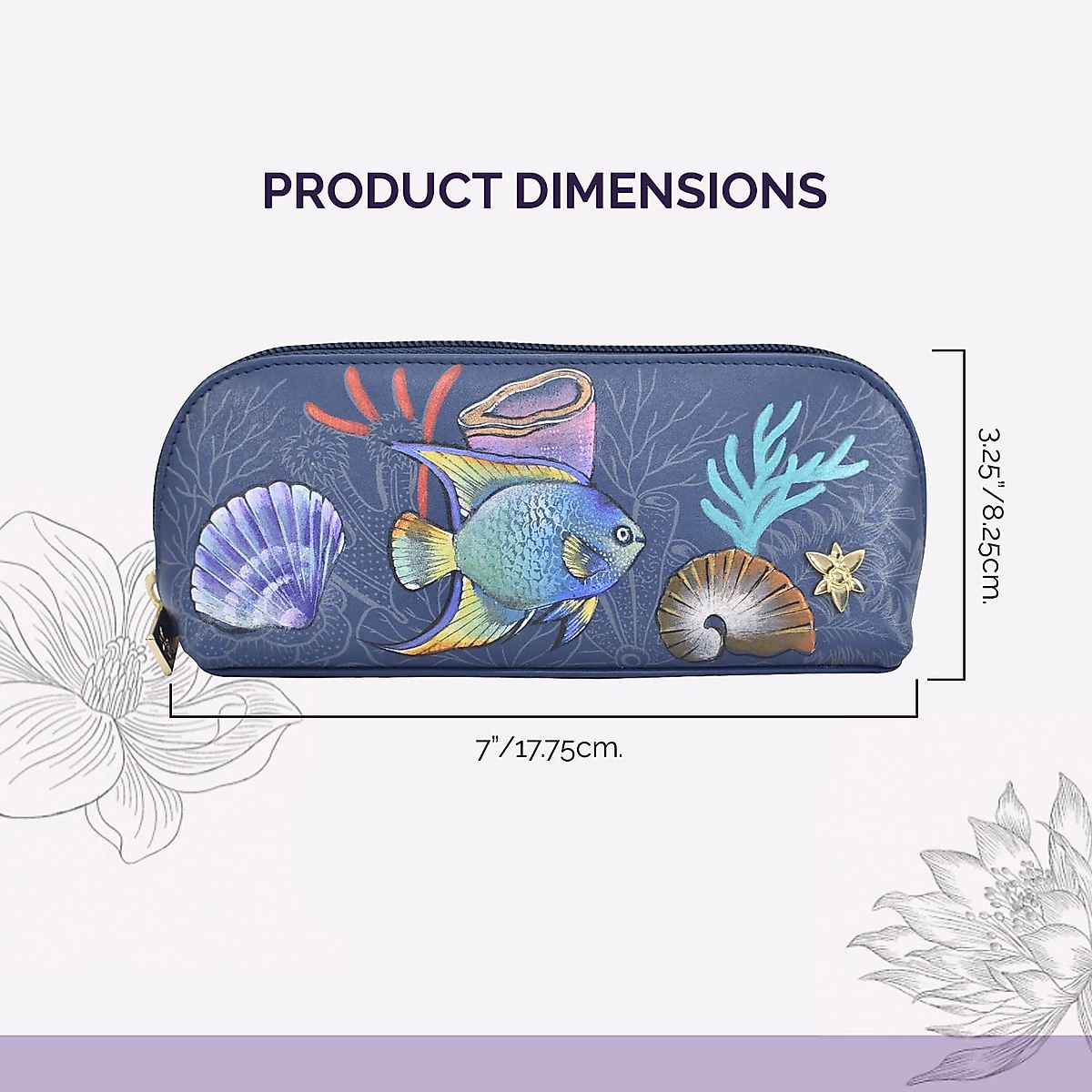 Anuschka Women’s Hand Painted Genuine Leather Medium Zip-Around Eyeglass/Cosmetic Pouch - Mystical Reef