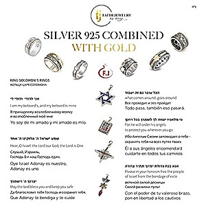 925 Sterling Silver 9k Gold Ring Jewish Blessing Eshet Chayil Mi Yimtsa A Woman Of Valour Who Can Find May The Lord Bless You And Protect You 0.35" Hebrew Kabbalah Unique Holyland Handmade Jewelry Art