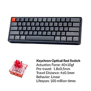 Keychron K12 60% Layout Bluetooth Wireless/Wired Hot-swappable Mechanical Keyboard with Optical Red Switch, Compact 61 Keys RGB Backlit Keyboard Aluminum Frame Compatible with Mac Windows