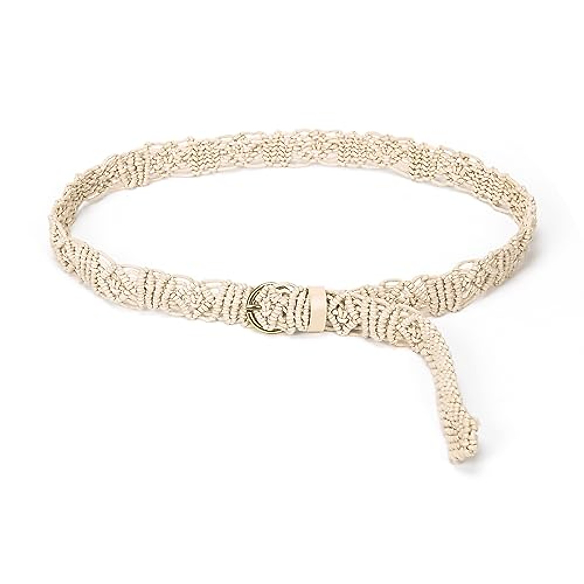 ILuvatar Women's knoted belt thin belt women's Bohemian style cross hand woven belt Circular Needle buckle waist rope Pair with skirt Girdle