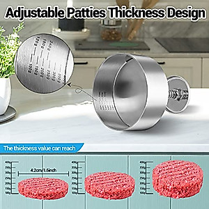 XLVLVH Burger Press Maker,Adjustable 304 Stainless Steel Hamburger Patty Maker,Non Stick Hamburger Press Patty Maker,Ideal for Beef, Vegetables, Burgers and BBQ, 4.52 inch