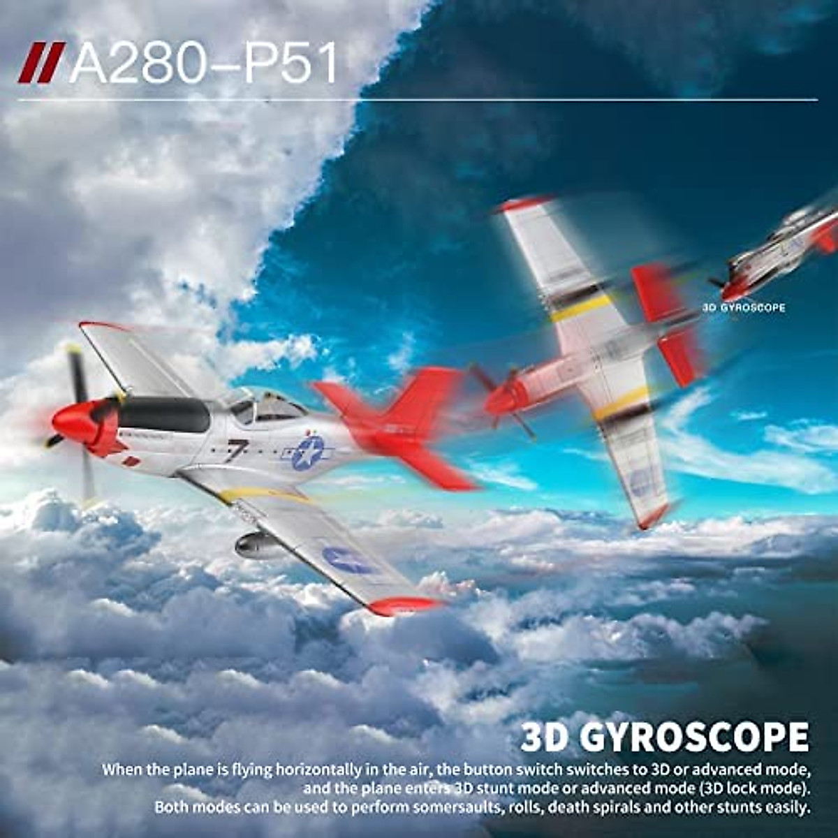 GoolRC WLtoys XK A280 RC Airplane, 2.4GHz 4 Channel Brushless Remote Control Plane for Adults, RC Aircraft Fighter with 6-Axis Gyro, 3D/6G Mode and LED Searchlight, Easy to Fly for Boys and Girls