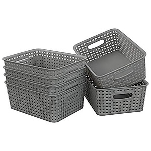 Morcte Grey Plastic Storage Basket, Bin Organizer, 6-Pack