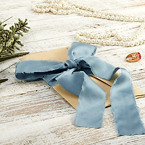 Keypan Dusty Blue Silk Ribbon, Satin Chiffon Frayed Fabric Ribbons for Gift Wrapping Crafts Flower Bouquets Wedding Invitation Decor Baby Shower 1-1/2 inch x 21 Yd