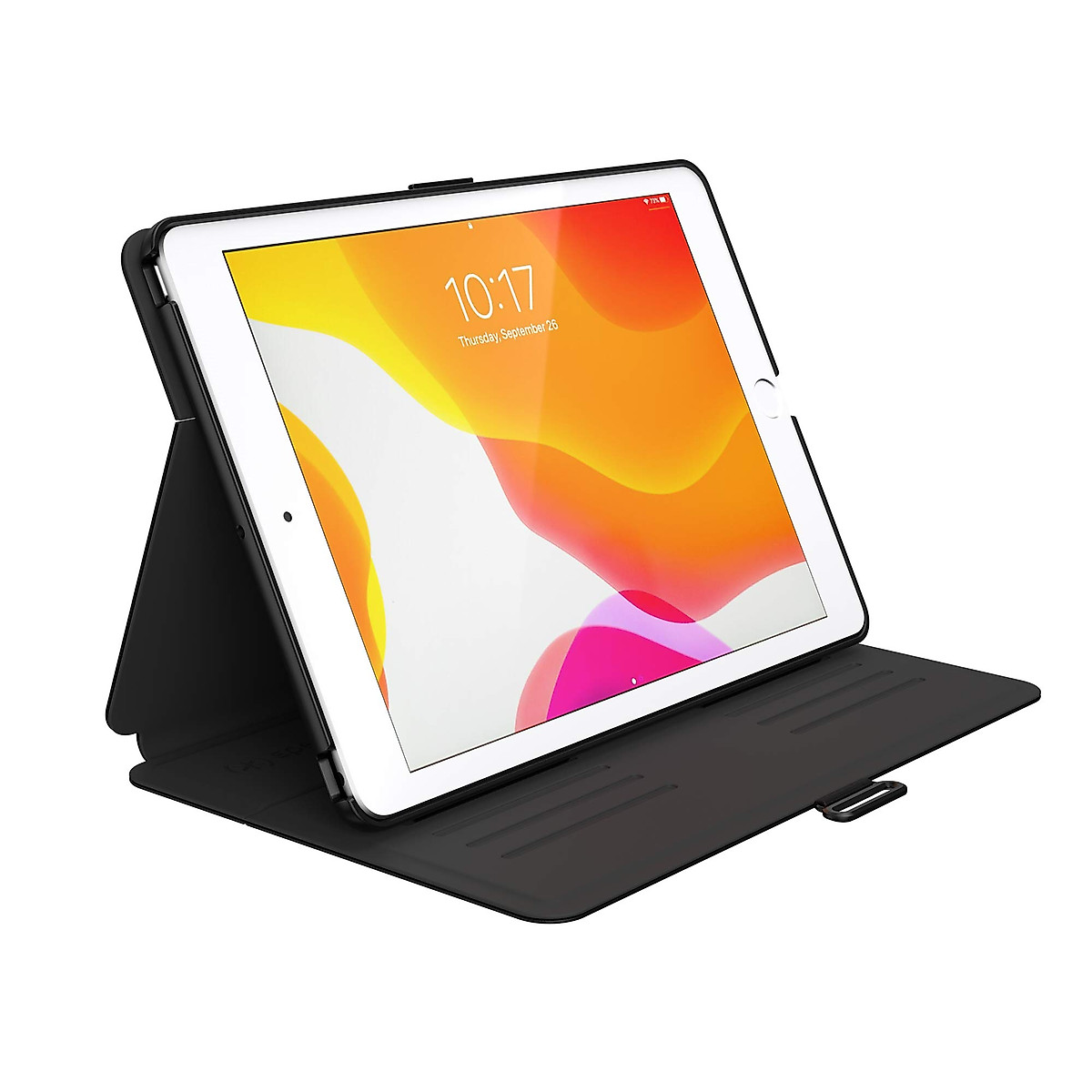 Speck Balance Folio Case for iPad 10.2 Inch (2019-2021) - Drop & Camera Protection, Slim Multi Range Stand, Apple Pencil Holder - Black/Black