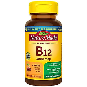 Nature Made Vitamin B12 Sublingual, Easy to Take Vitamin B12 3000 mcg for Energy Metabolism Support, 40 Sugar Free Micro-Lozenges, 40 Day Supply
