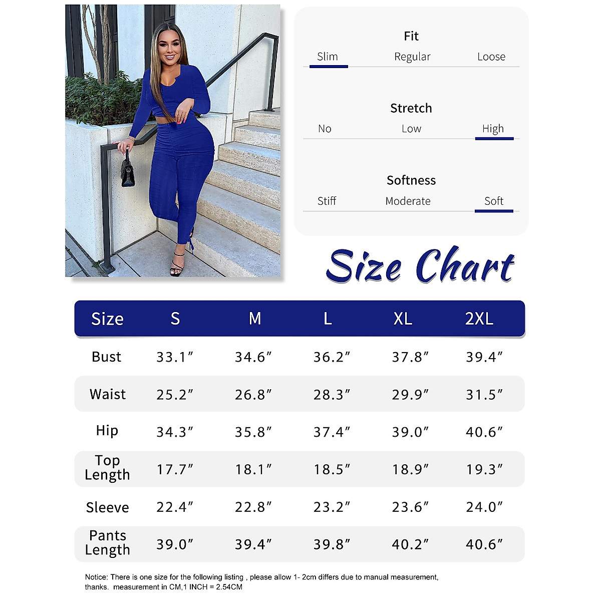 Qusuny Yoga Outfits for Women 2 Piece Set Crop Top V Neck High Waist Bodycon Ribbed Solid Sweatsuits Tracksuits Side Drawstring Casual Pants Set Jumpsuit Blue M