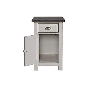 Martin Svensson Home Monterey Chairside Table - White with Grey Top - Coastal Multi-Use Table with Built-in Outlets and Drawers for Bedroom or Living Room