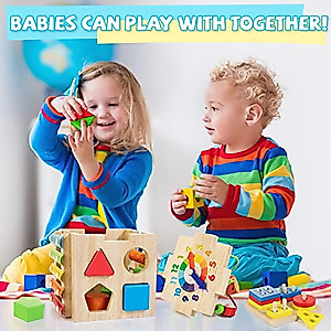 Bravmate Wooden Activity Cube | 8-in-1 Montessori Toys for 12M+ Toddlers, One Year Old First Birthday Gift, Baby Toy Set with Bonus Sorting & Stacking Board