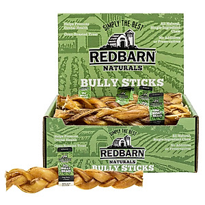 Redbarn 9" Braided Bully Sticks for Dogs. Natural, Grain-Free, Highly Palatable, Long-Lasting Dental Chews Sourced from Free-Range, Grass-Fed Cattle (1 Stick)