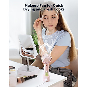 Handheld Fan with 𝗪𝗶𝗿𝗲𝗹𝗲𝘀𝘀 Charging Base, 3 Speeds Portable Fan with Digital Display, 2000mAh Battery Operated Hand Held Fan, Handheld/Desk 2 in 1 Personal Fan Lash Fan Makeup Fan (Pink)