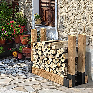 GASPRO Outdoor Firewood Rack Brackets Kit, 2x4 Adjustable Log Rack Brackets for Wood Storage, Black Steel