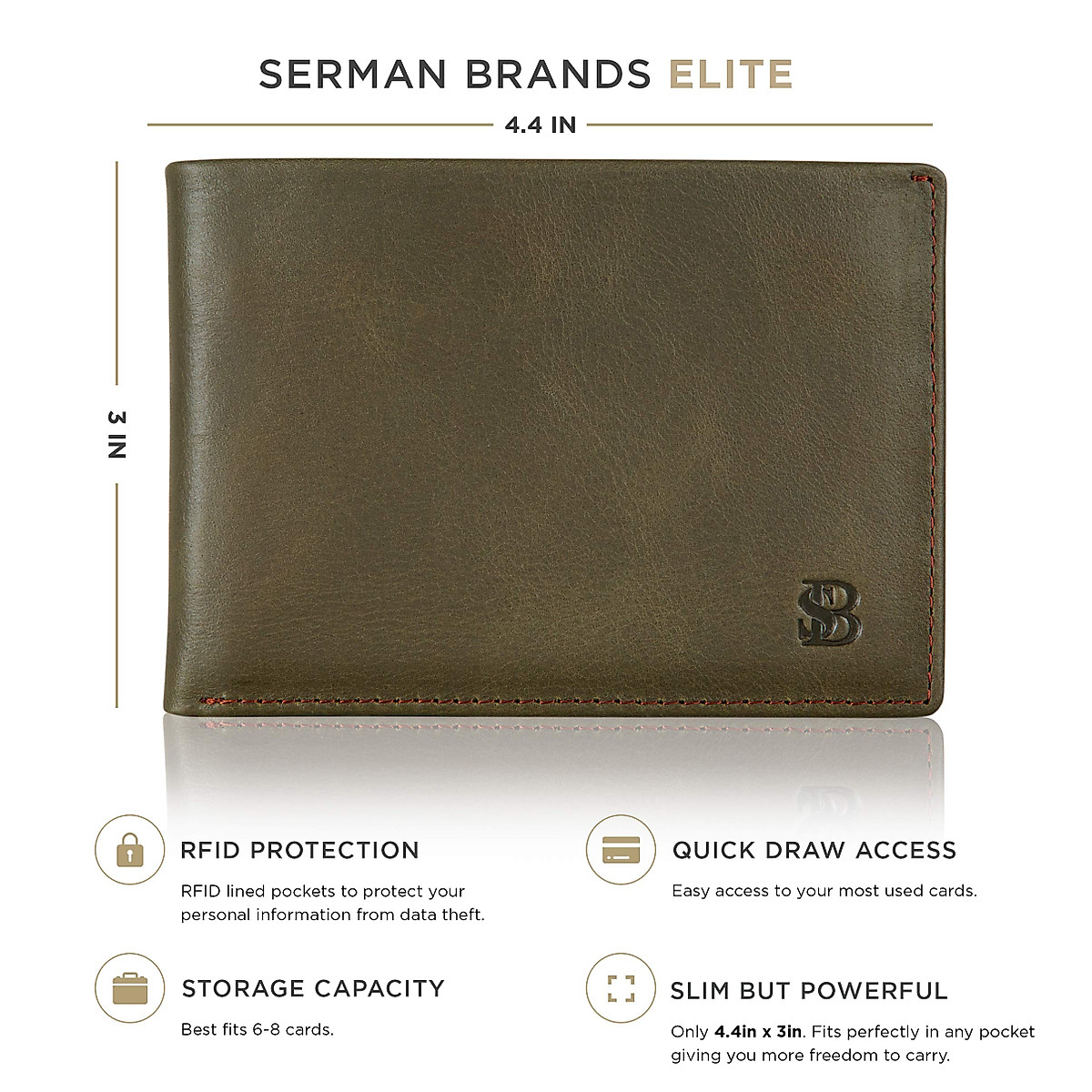 SERMAN BRANDS Mens Slim Bifold Wallet RFID Blocking Minimalist Front Pocket Full Grain Leather Wallets for Men - Thin & Stylish (Salted Green Elite)