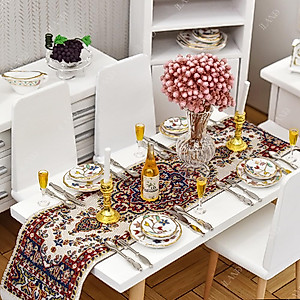 iLAND Dollhouse Furniture on 1/12 Scale of Dining-Room, Wooden Doll House Furniture Miniature of Table Chair & Cabinet (Modern Miniature Furniture 8pcs)