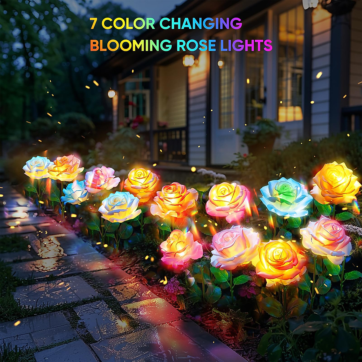 Solar Lights Outdoor Waterproof for Garden Decor, 4 Pack Solar Garden Lights for Outside, Outdoor Solar Lights for Yard with Solar Flowers Lights, Solar Powered Yard Decorations Outdoor