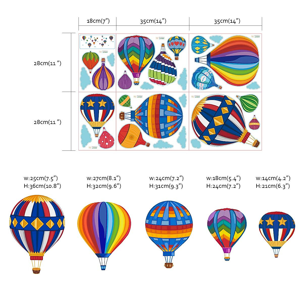 Runtoo Hot Air Balloon Wall Decals Kids Adventure Wall Stickers Bedroom Classroom Playroom Nursery Wall Art Décor