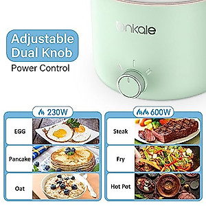 Ankale Hot Pot Electric with Steamer, 1.5L Portable Nonstick Rapid Electric Ramen Cooker, MultiFunction Mini Pot with Power Adjustable, Travel Electric Pot for Pasta/Noodles/Shabu Shabu/Oatmeal, Green