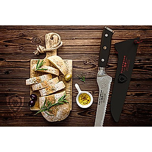 Dalstrong Serrated Offset Bread Knife - 8 inch - Shogun Series - Deli Knife - Damascus - AUS-10V Japanese Super Steel - Bread Slicer Cutter - Slicing Knife - Vacuum Treated - G10 Handle - Sheath