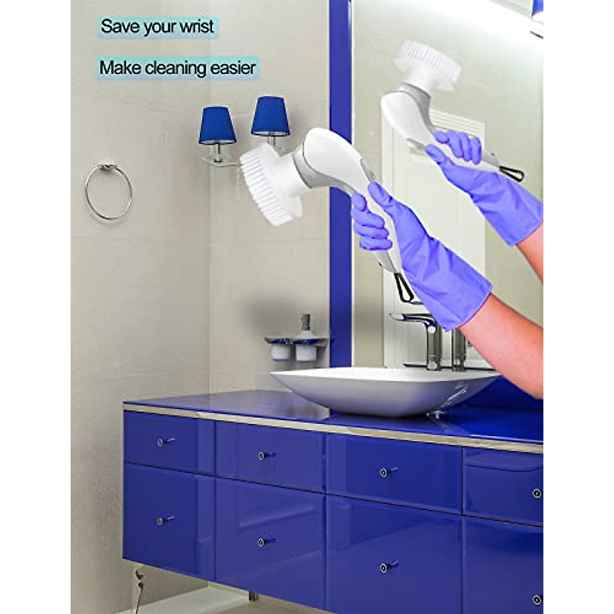 Electric Spin Scrubber,Electric Cleaning Brush,Two-Speed Cordless Curved Handle Cleaning Scrubber,IPX7 Waterproof Short Handle Power Scrubber,Household Motorized Brush for Cleaning Bathroom, Kitchen