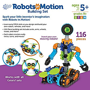 Learning Resources Gears! Gears! Gears! Robots in Motion Building Set - 116 Pieces, Ages 5+, Robot Toy, STEM Toys for Kids, Robots for Kids