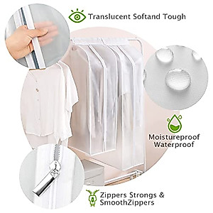 KONKY Garment Clothes Cover Protector, Lightweight Closet Storage Bags Translucent Dustproof Waterproof Hanging Clothing Storage Bag with Full Zipper & Magic Tape & Strap for Coat Dress Windcoat-Large