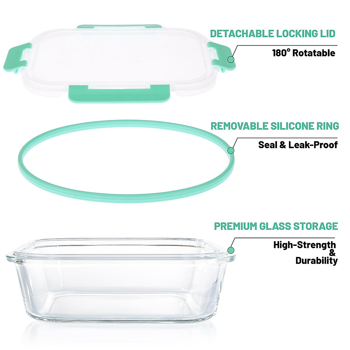 Moretoes Glass Food Storage Containers, 9pcs, Glass Meal Prep Containers, Glass Airtight Leakproof Containers Set, Glass Storage Containers with Lids