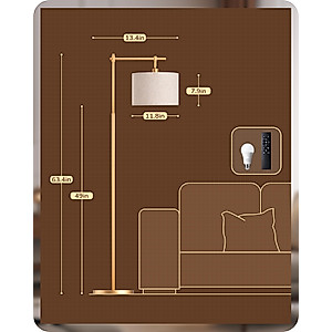 EDISHINE Dimmable Floor Lamp, Standing Lamp with Remote Control, E26 Socket, ACR Floor Lamp with Beige Shade for Bedroom, Living Room, Office, LED Bulb Included (Modern-Gold)
