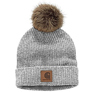 Carhartt Women's Knit Fleece Lined Pom Hat, Heather Gray, OFA