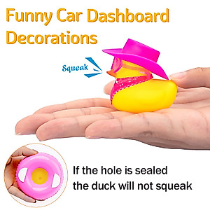 wonuu Car Rubber Duck Decoration, Cute Car Accessories West Cowboy Duck Car Dashboard Decoration with Mini Swim Ring Cowboy Hat Scarf and Sunglasses