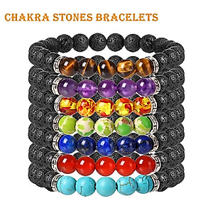 YISSION 7 Chakra Bracelets for Women Men, Essential Oil Beaded Bracelets, Lava Rock Natural Stone Yoga Bracelet Stretch Bracelet Set